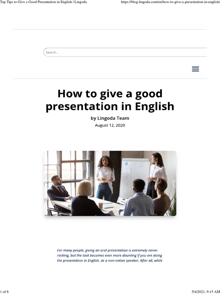 Top Tips To Give A Good Presentation in English - Lingoda | PDF