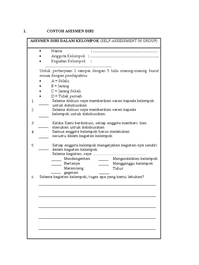 Contoh Asesmen Diri dalam Kelompok | PDF | Karier & Perkembangan ...