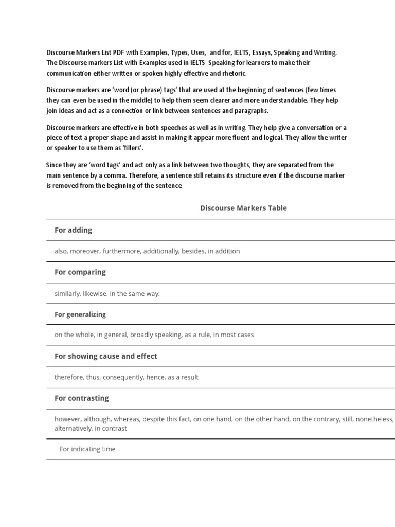An Example of Discourse Marker Usage in Narrative Writing | PDF | Berry ...