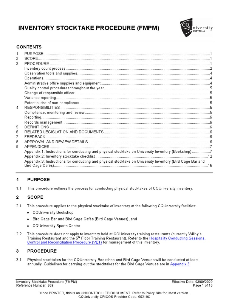 Inventory Stocktake Procedure (FMPM) | PDF | Image Scanner | Inventory Inventory Stocktake Procedure (FMPM) | PDF | Image Scanner | Inventory