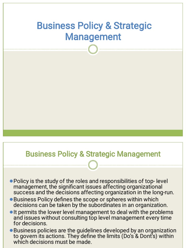Business Policy & Strategic Management Overview | PDF | Strategic ...