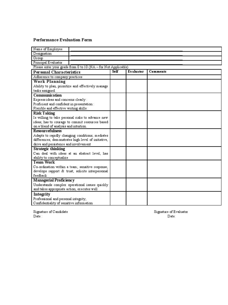 Performance Evaluation Form | PDF