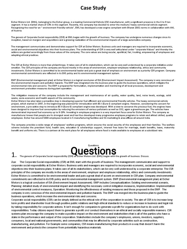 CSR Case Study Assignment | PDF | Corporate Social Responsibility ...
