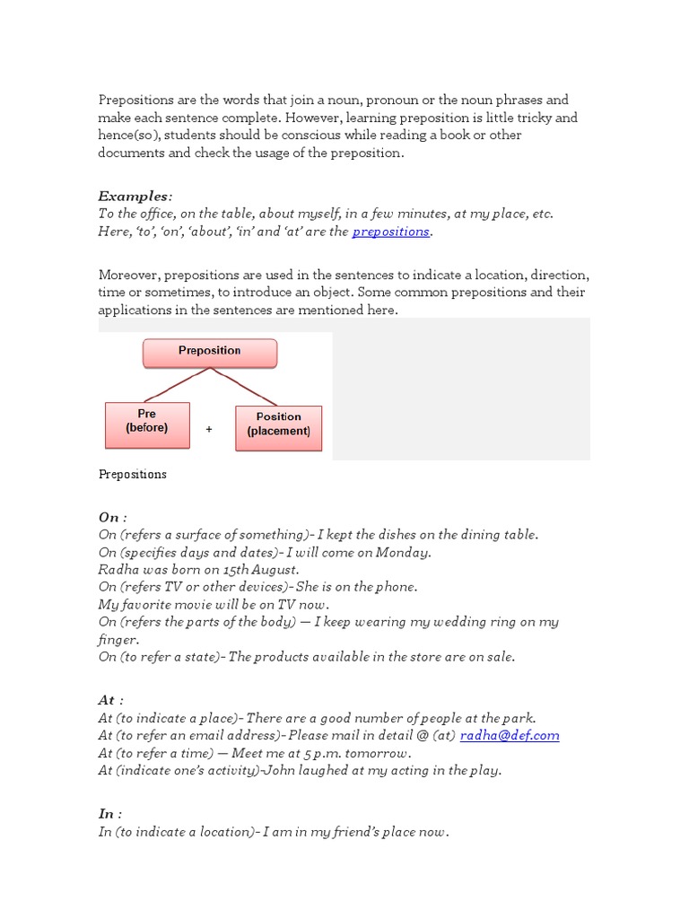 Prepositions Are The Words That Join A Noun | PDF | Preposition And ...