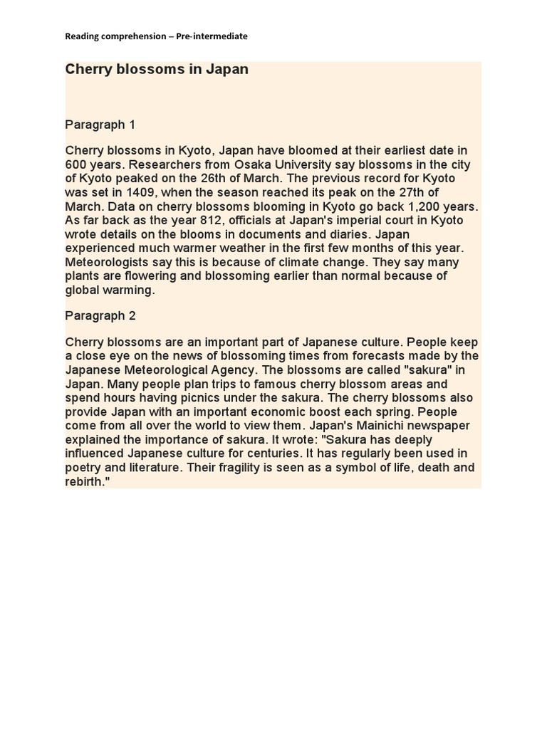 Cherry Blossoms: Japan's Cultural Icon | PDF | Forecast | Weather