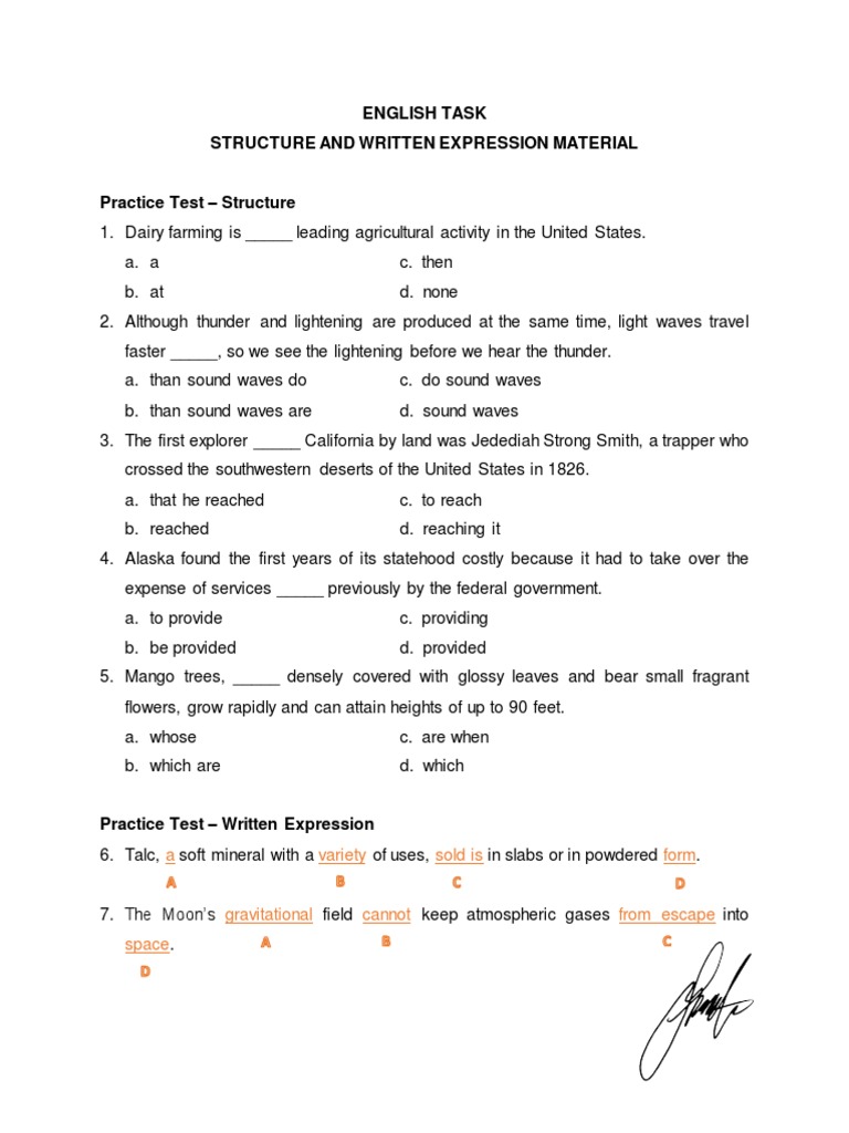 English Task Structure and Written Expression | PDF
