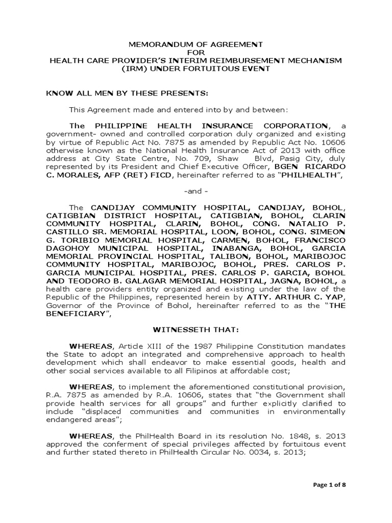 Memorandum of Agreement Philhealth | PDF | Government | Wellness