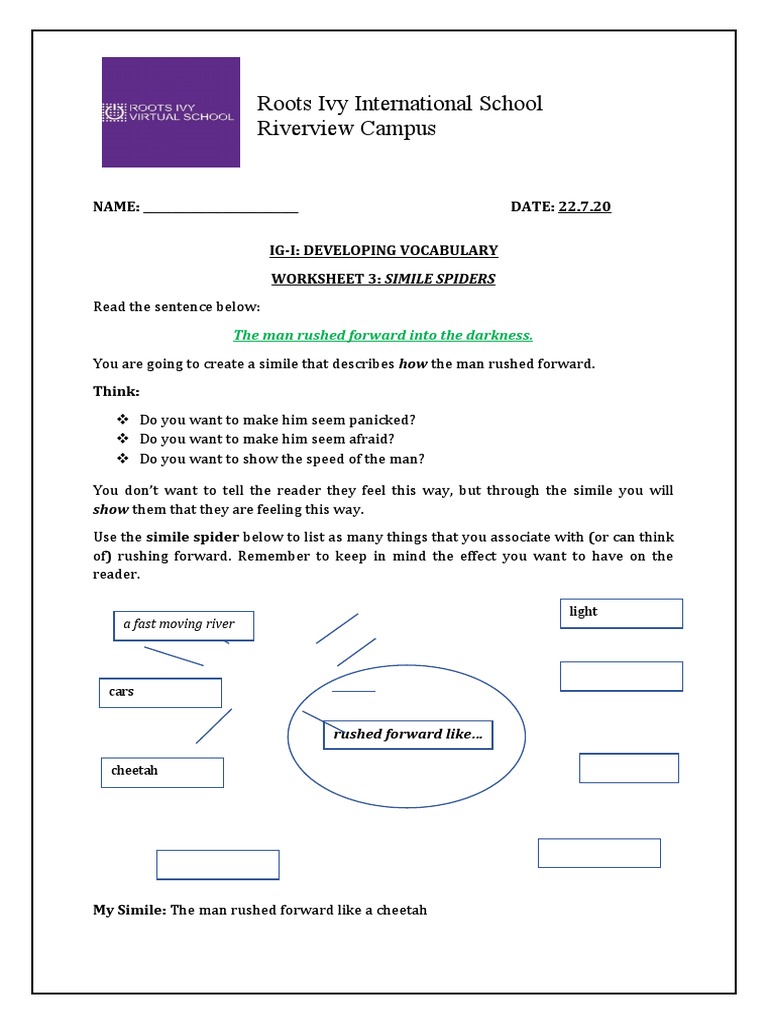 Worksheet 3 - Simile Spiders | PDF