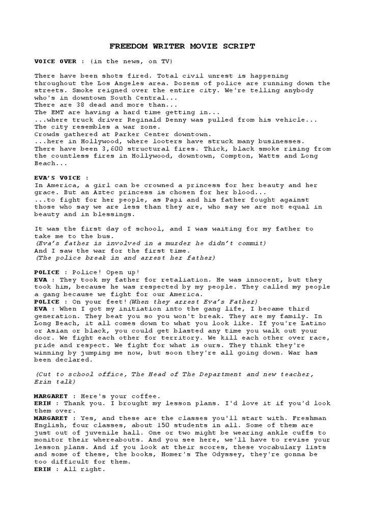 Freedom Writer Movie Script | PDF | Violence
