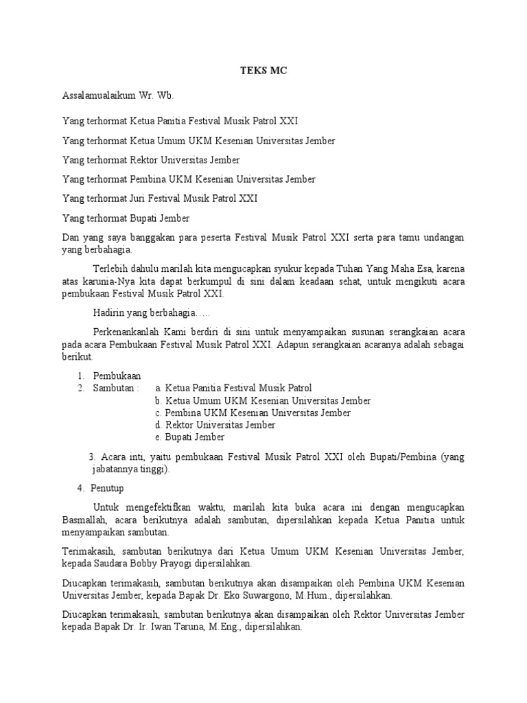 Teks Pembukaan Acara Festival Musik | PDF | Seni | Puisi