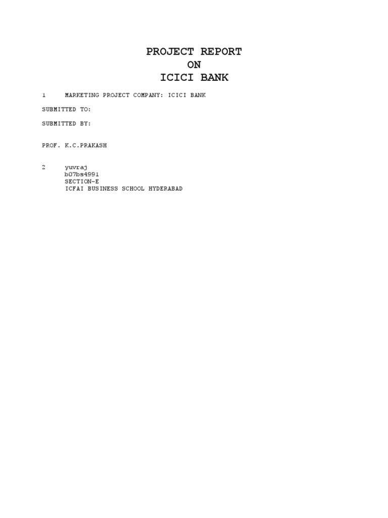Project Report On Icici Bank | PDF | Reserve Bank Of India | Financial ...
