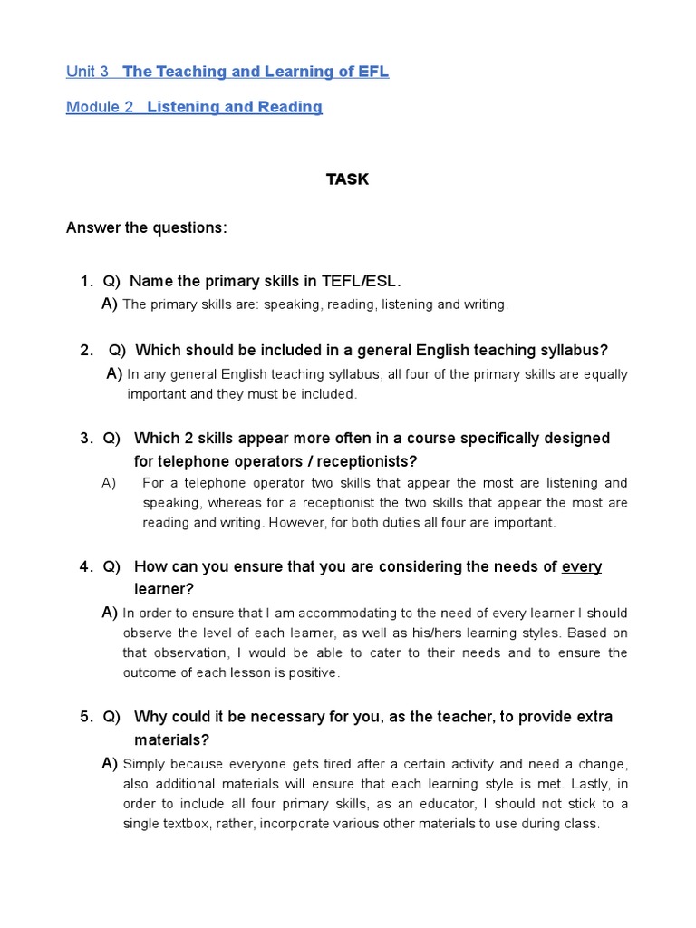 EFL Teaching: Skills and Strategies | PDF | English As A Second Or ...