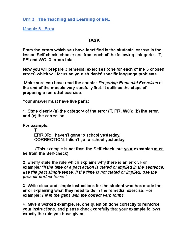 The Teaching and Learning of EFL: Unit 3 Module 5 Error | PDF