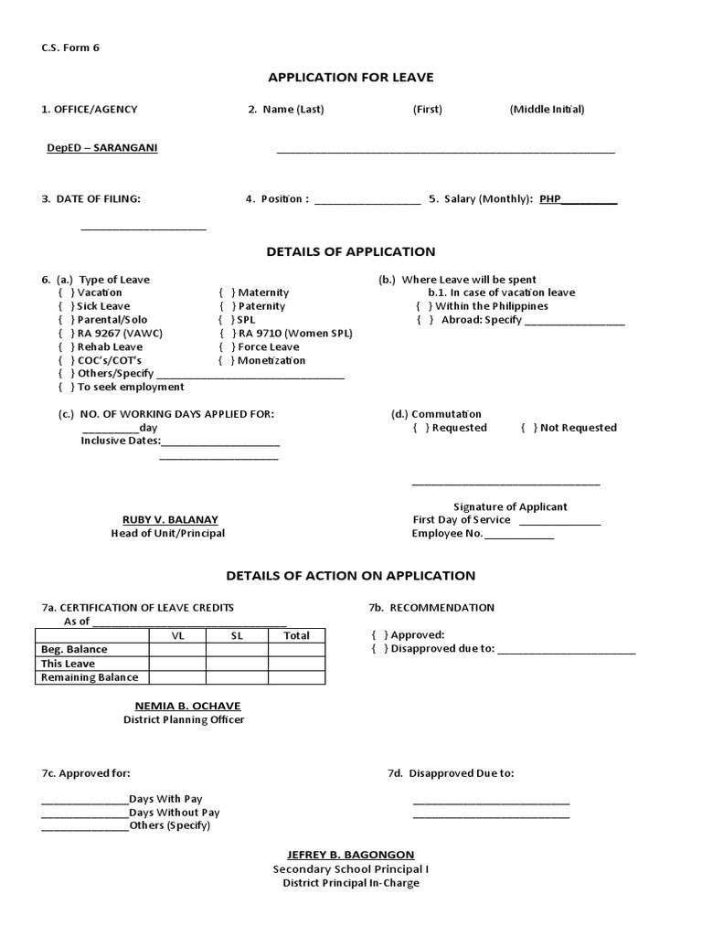 Application For Leave: Sarangani | PDF | Labor | Employee Relations