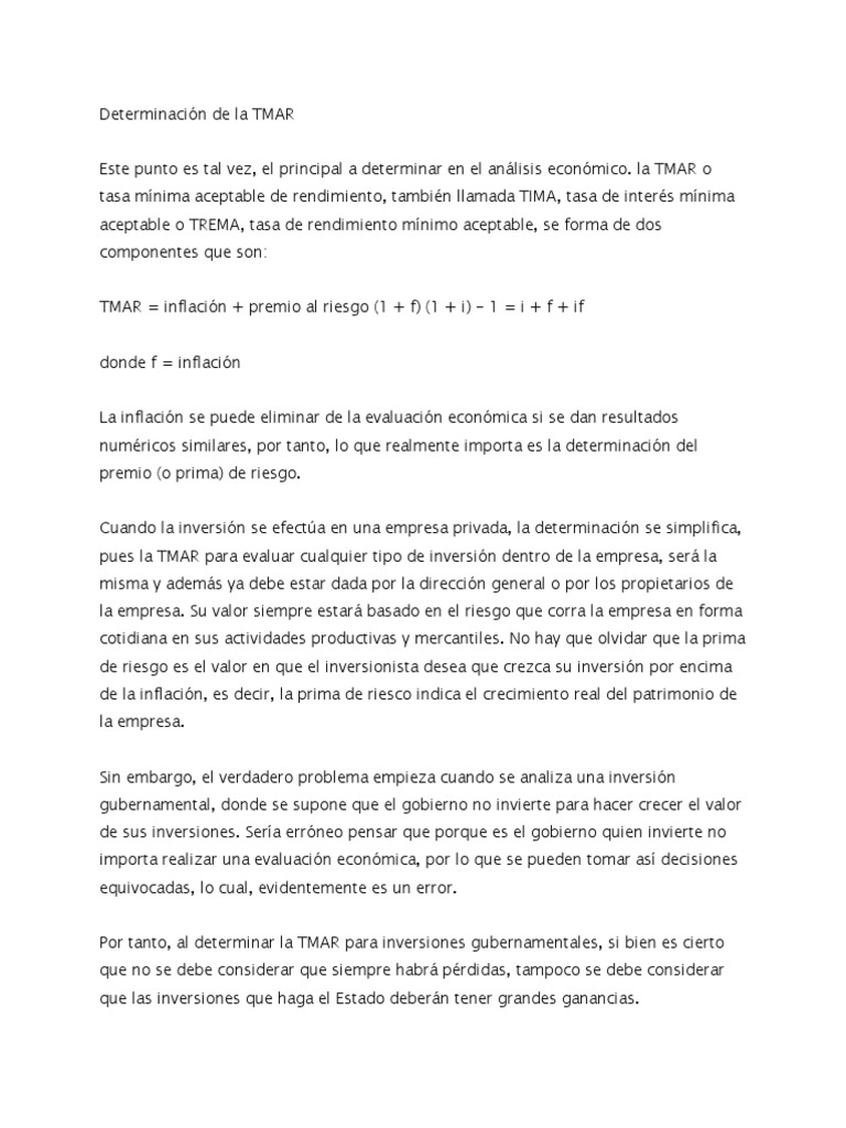 Determinación de La TMAR | PDF | Inflación | Inversiones
