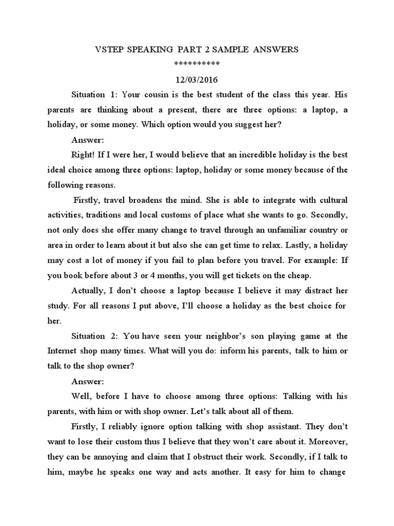 Speaking Part 2 3 Sample Answers | PDF | Homework | Classroom