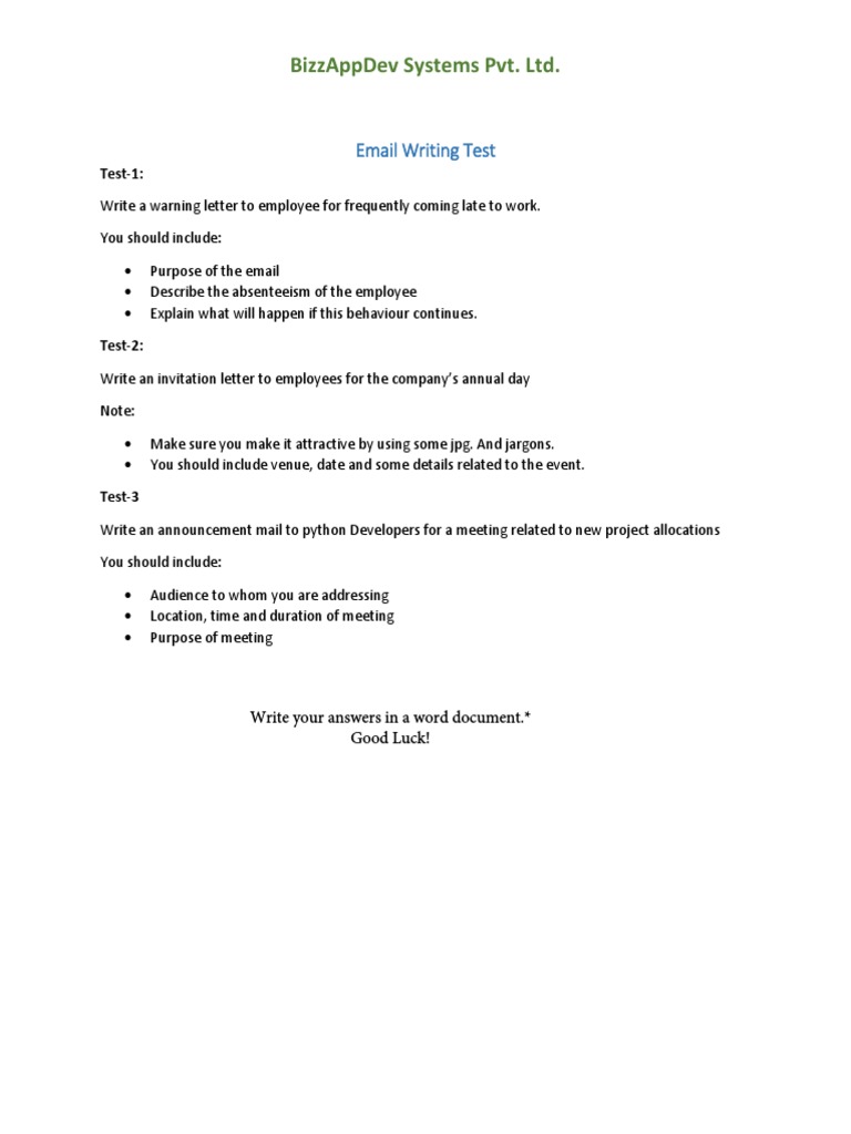 Email Writing Test | PDF