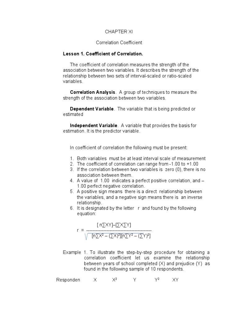 Chapter Xi Correlation Coefficient Pdf Statistical Significance Correlation And Dependence
