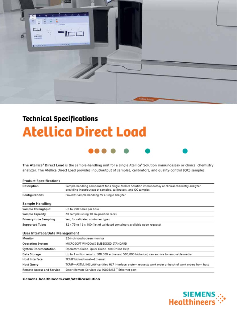 Atellica Direct Load: Technical Specifications | PDF | Health Care ...