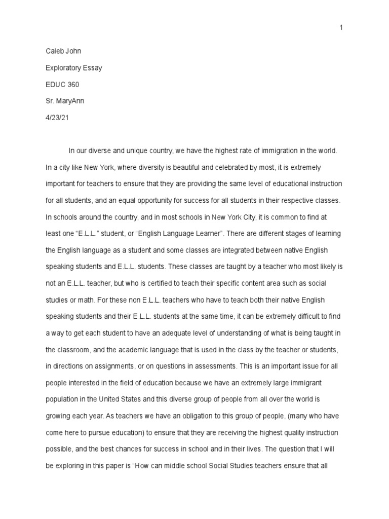 Educ 360 Exploratory Essay | PDF | Question | Teachers