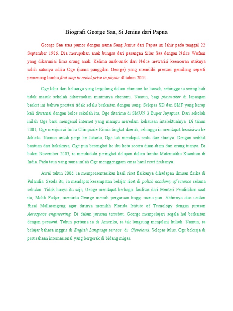 Teks Biografi George Saa | PDF