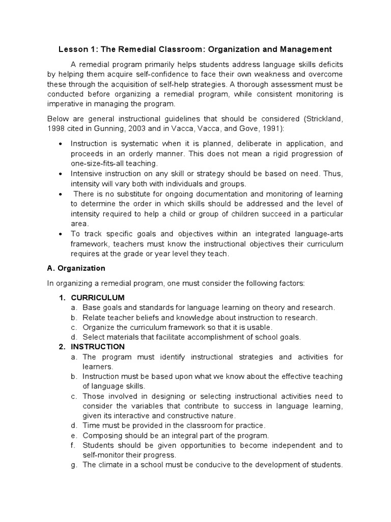 Lesson 1 The Remedial Classroom Organization and Management | PDF ...