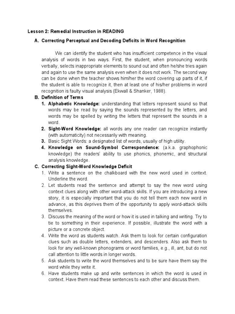 Remedial Reading Instruction Strategies | PDF | Syllable | Vocabulary
