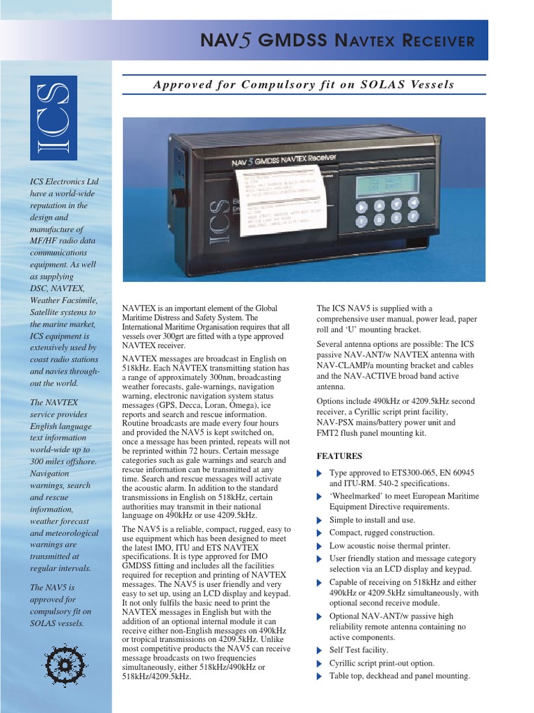 Nav Gmdss N R: Approved For Compulsory Fit On Solasvessels | PDF | Electronics | Wireless