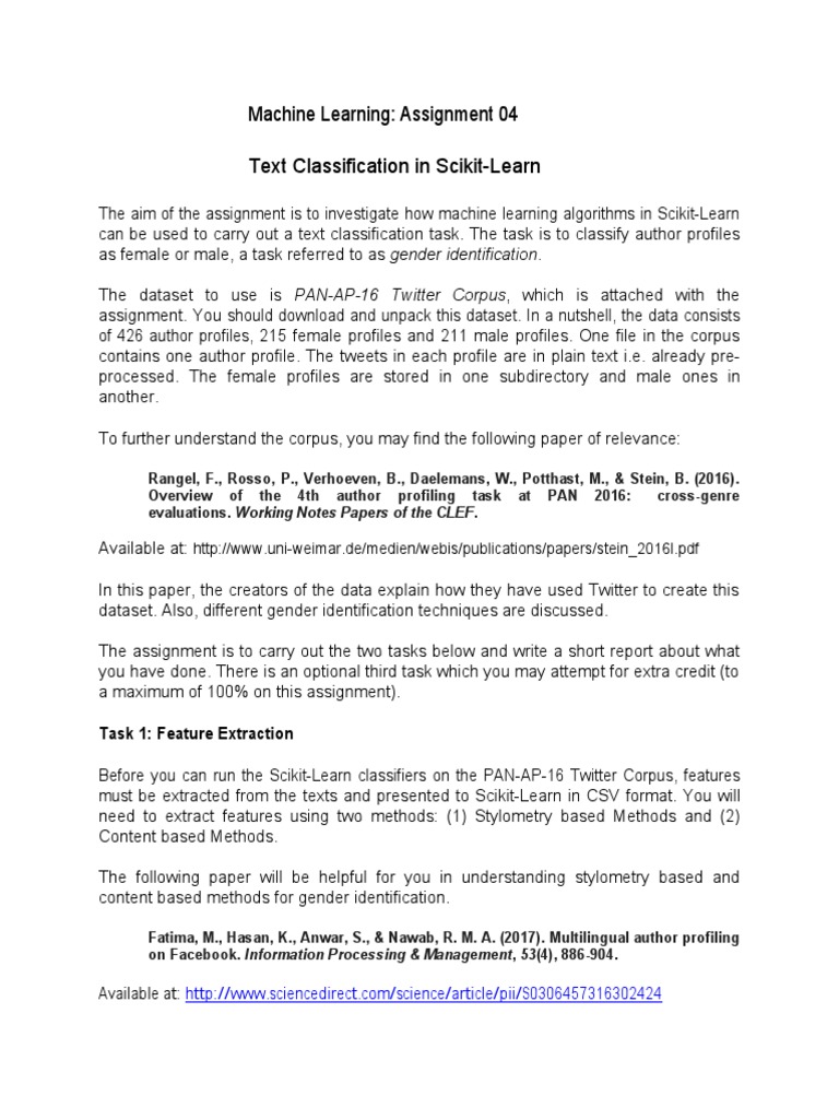 Machine Learning: Assignment 04 Text Classification in Scikit-Learn | PDF | Cluster Analysis ...