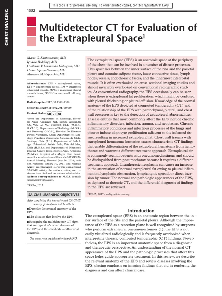 Multidetector CT For Evaluation of The Extrapleural Space | PDF ...