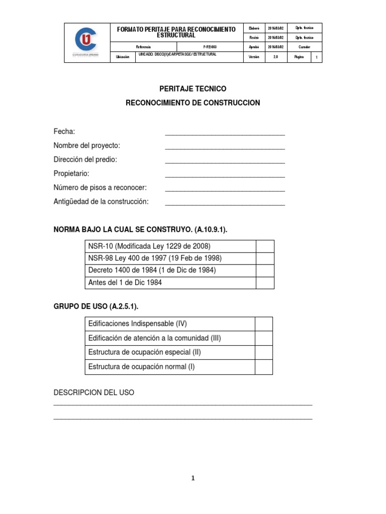 Formulario de Peritaje Estructural | PDF | Fundación (Ingeniería) | Ingeniería estructural