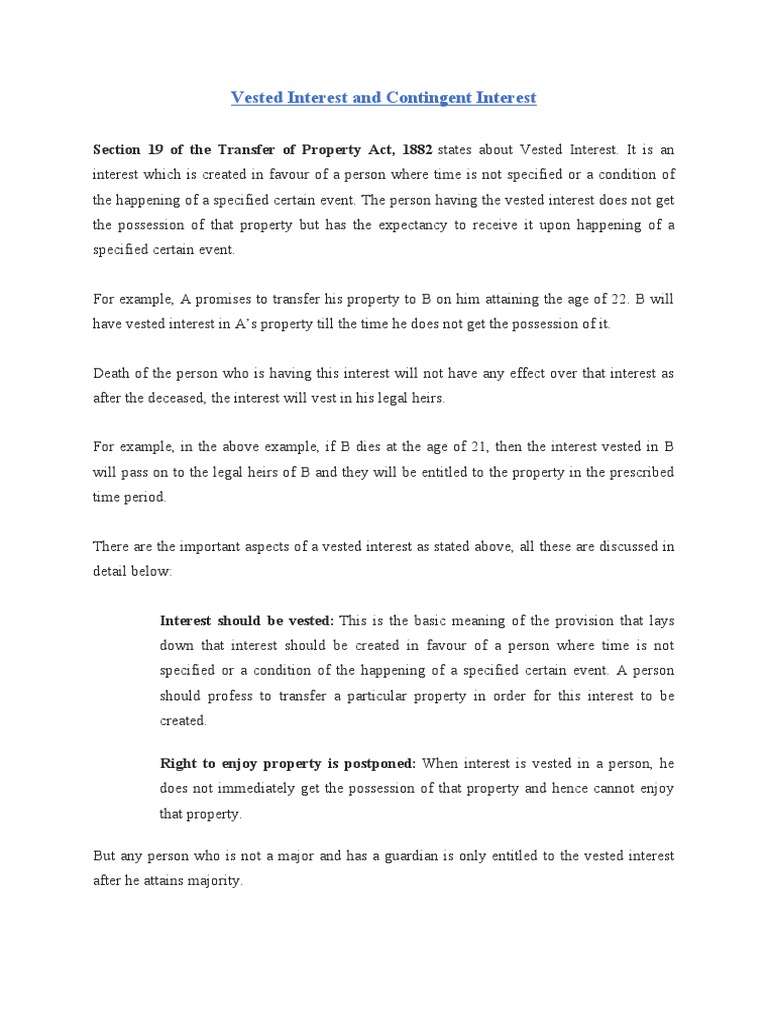 Vested vs Contingent Interests | PDF | Inheritance | Property
