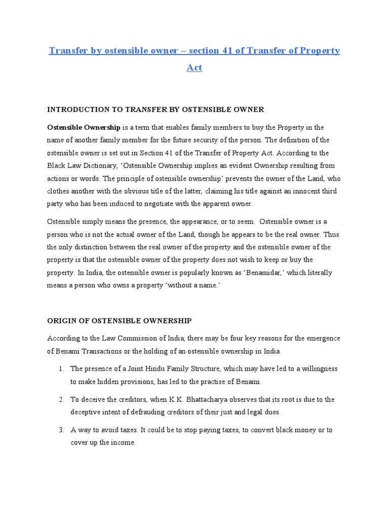 Transfer by Ostenible Owner | PDF | Ownership | Property