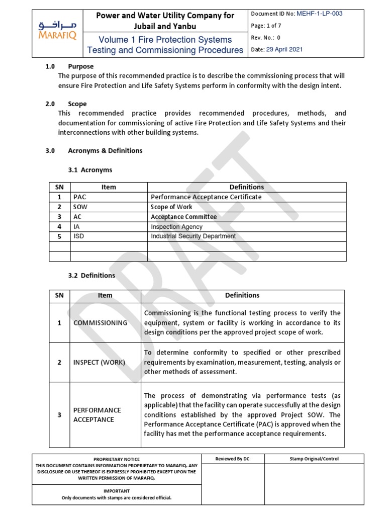 Volume 1 Fire Protection Systems Testing and Commissioning Procedures ...