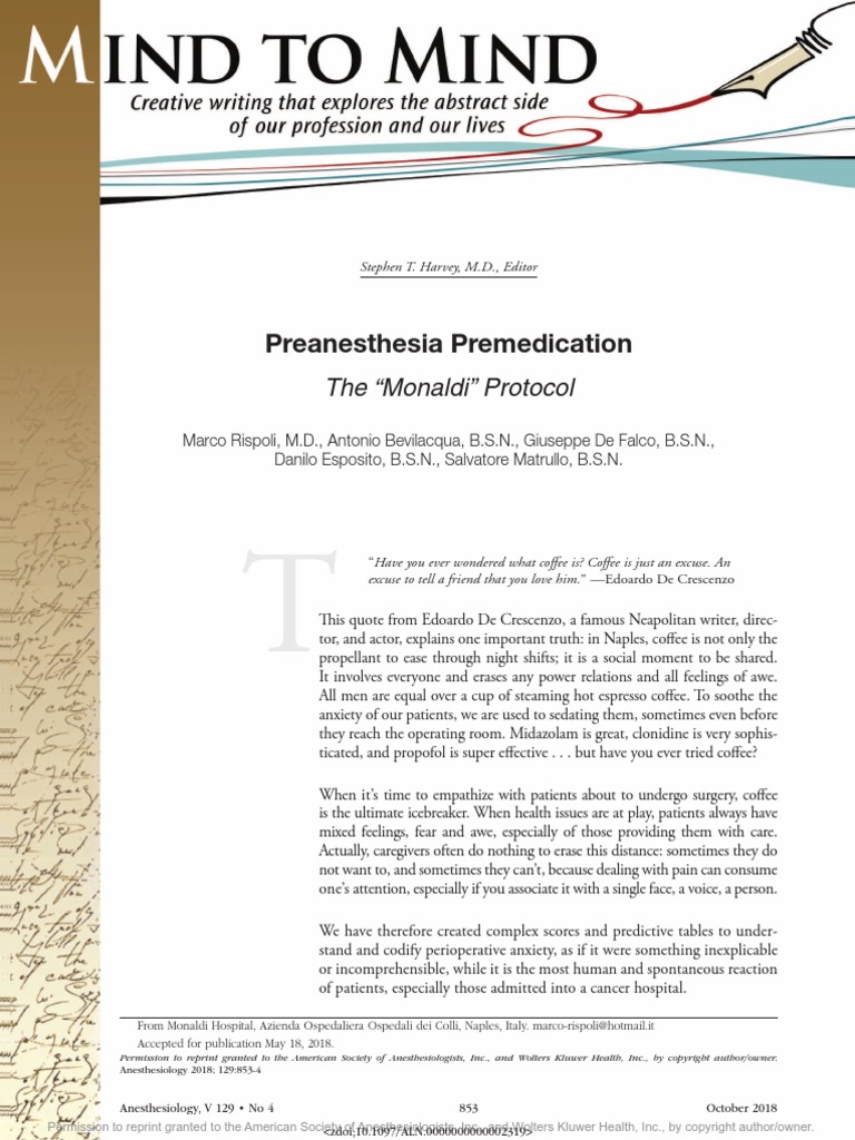 Preanesthesia Premedication The Monaldy Protocol - Rispoli 2018 | PDF ...