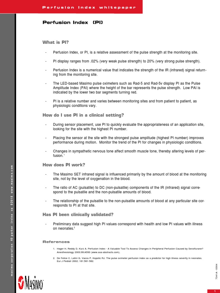 Perfusion Index Beskrivning - PIWhite-paper | PDF | Physiology ...