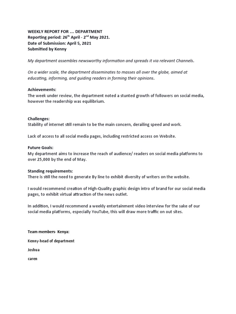 Weekly Marketing Report Overview | PDF | Business | Computers