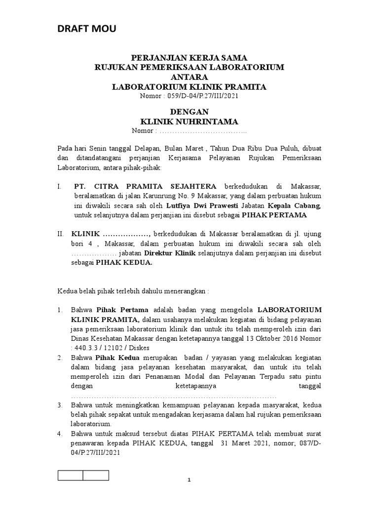 MOU Kerjasama Rujukan Laboratorium | PDF | Hukum