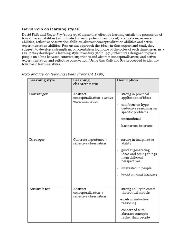 David Kolb On Learning Styles | PDF | Learning Styles | Abstraction
