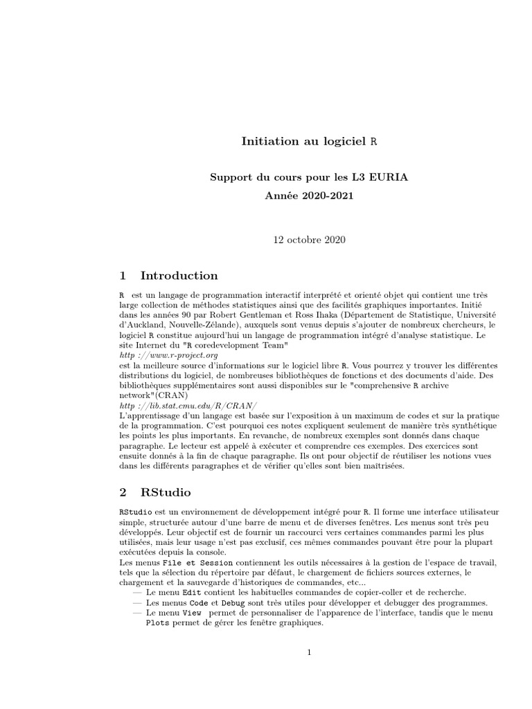 Poly | PDF | R (Langage de programmation) | Nombre premier