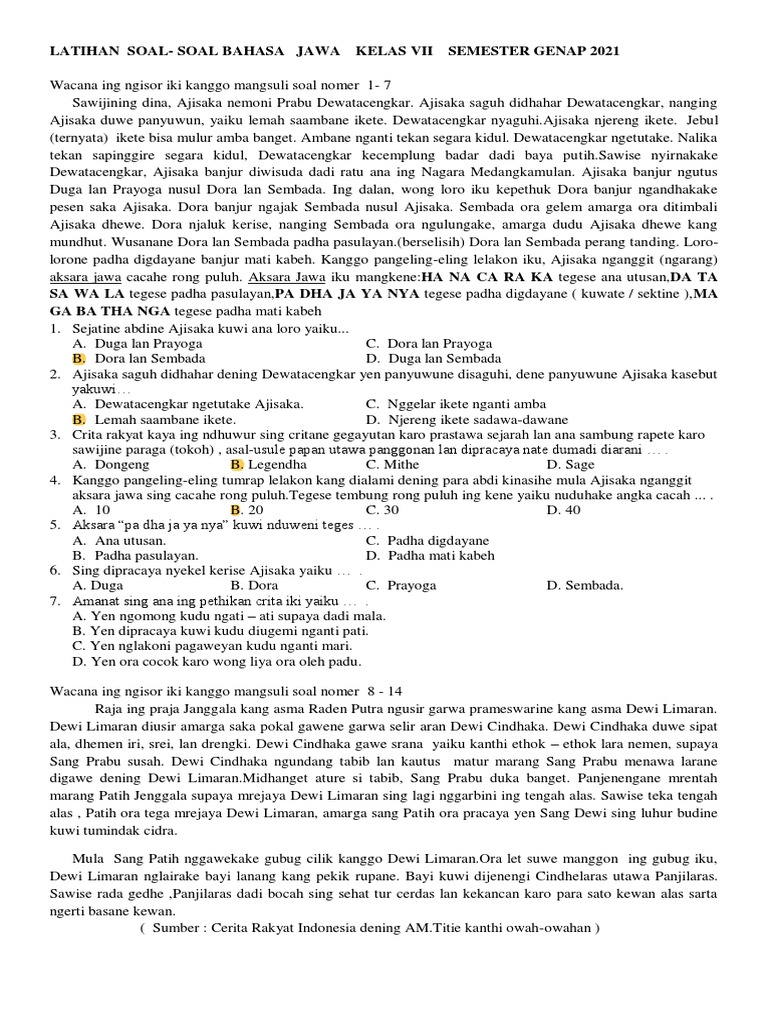 Latihan Soal - Soal Bhs Jawa 7 | PDF