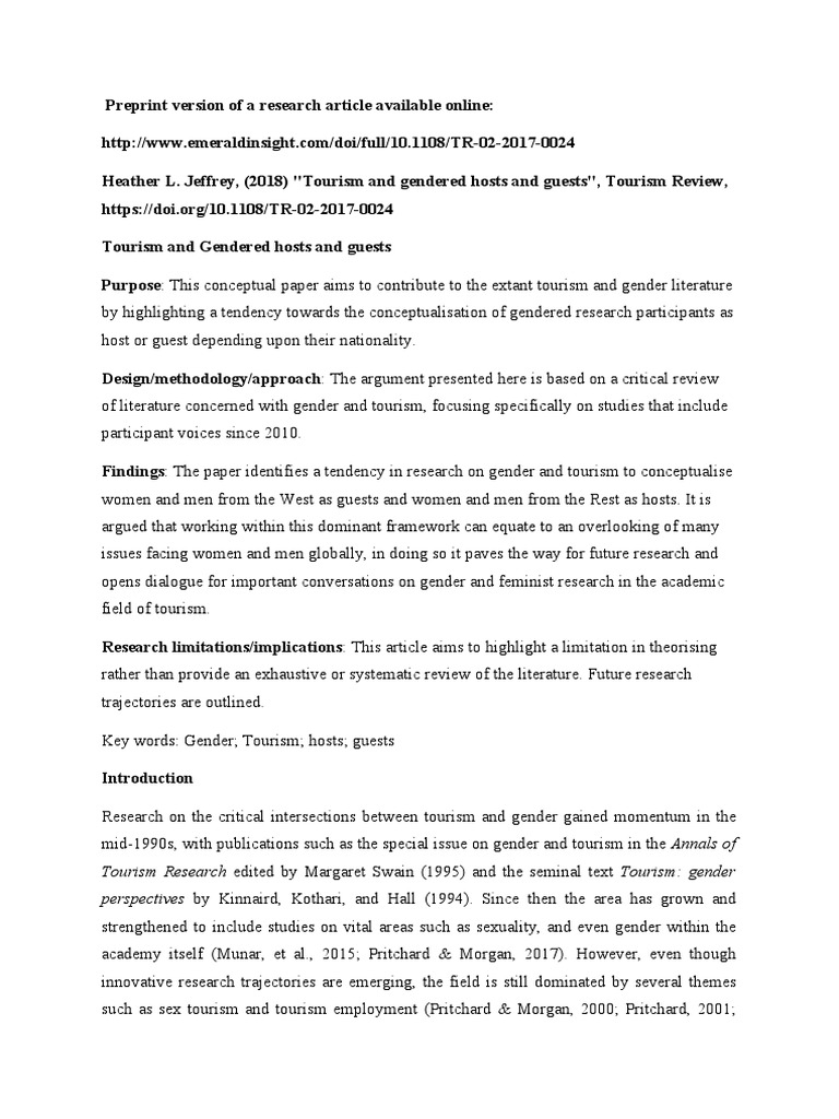 Tourism and Gendered Hosts and Guests | PDF | Gender | Gender Studies