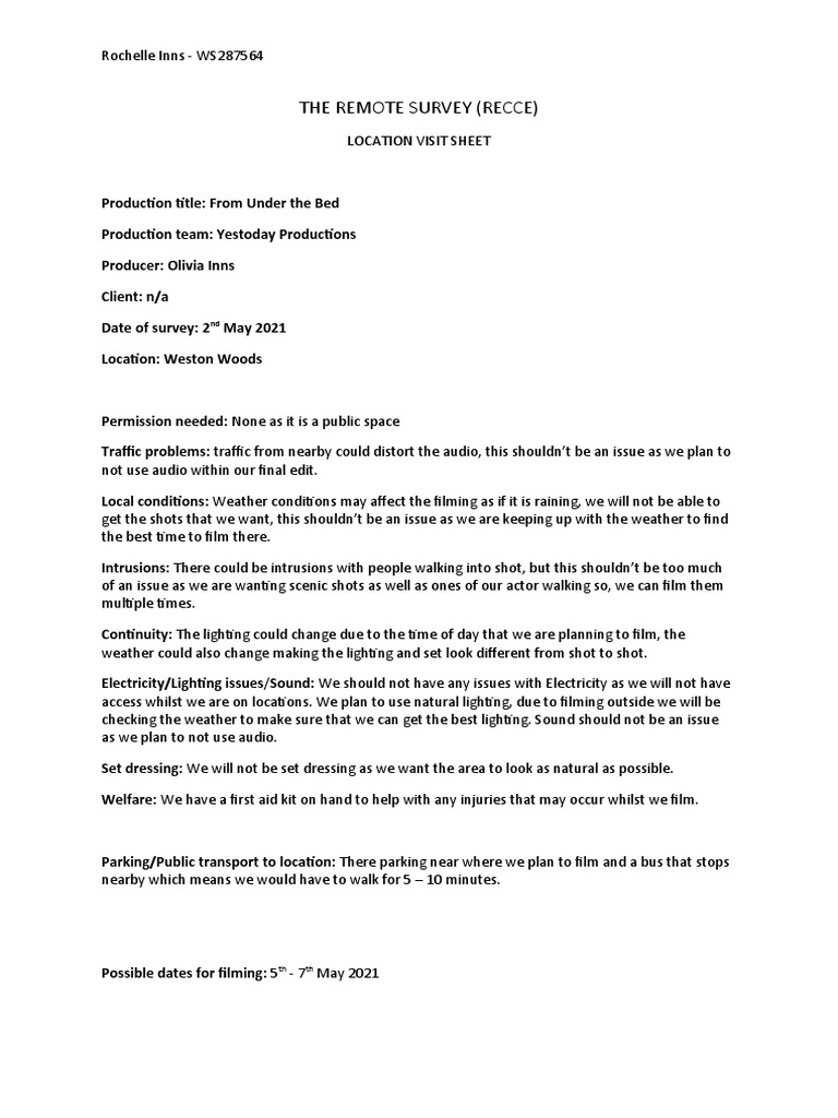 Recce Template - Weston Woods | PDF