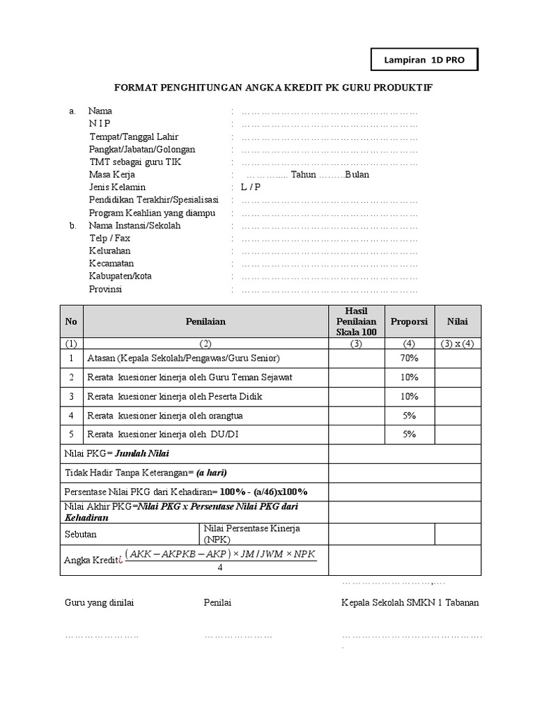 Format Penghitungan Angka Kredit Guru | PDF