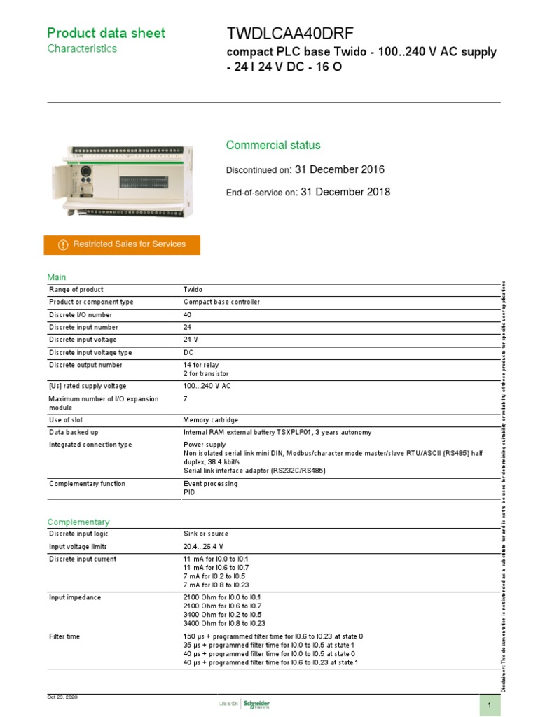 Twdlcaa40Drf: Product Data Sheet | PDF | Power Supply | Relay
