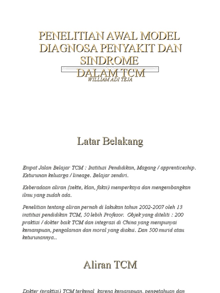 Penelitian Awal Model Diagnosa Penyakit Dan Sindrome Dalam TCM | PDF