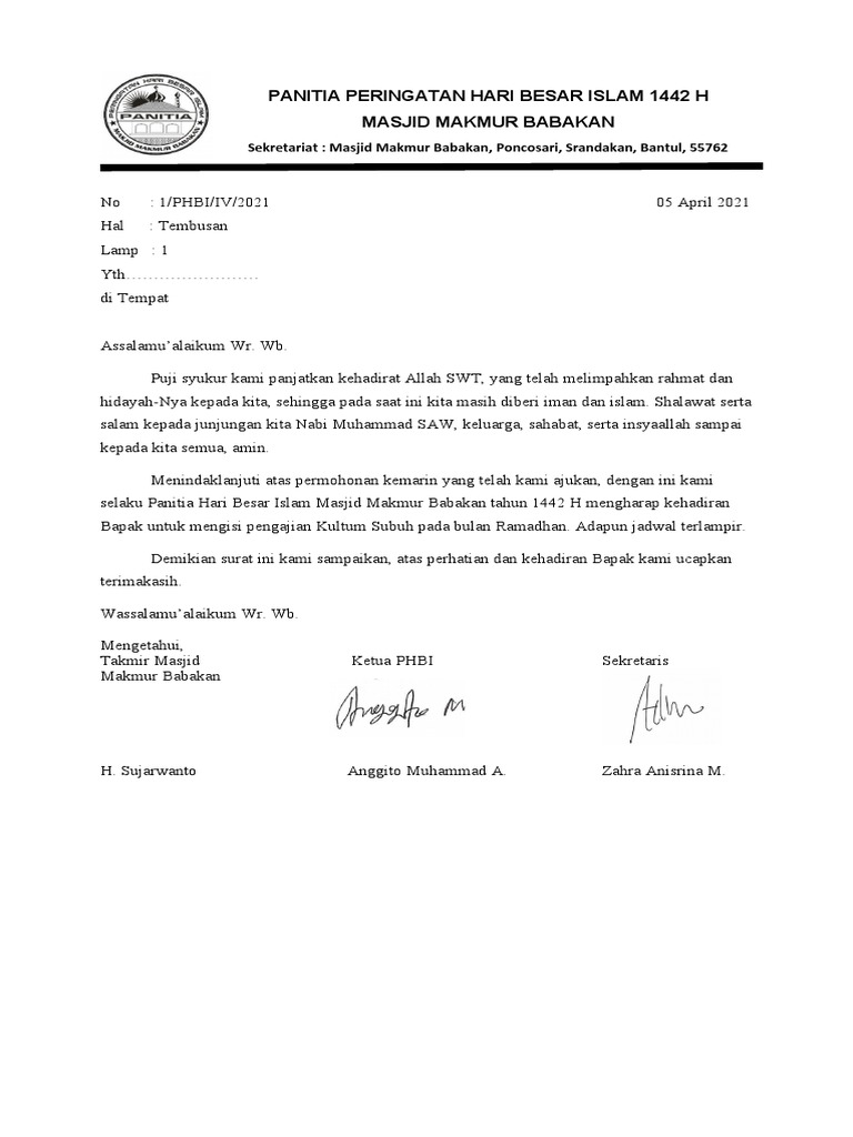 Surat Tembusan 1442 H Fix | PDF