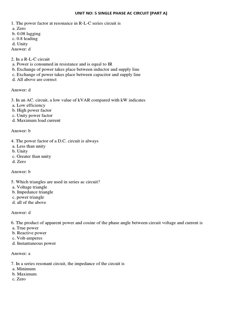Scoe - Bee - Unit 3 MCQ | PDF | Electrical Impedance | Ac Power Scoe - Bee - Unit 3 MCQ | PDF | Electrical Impedance | Ac Power
