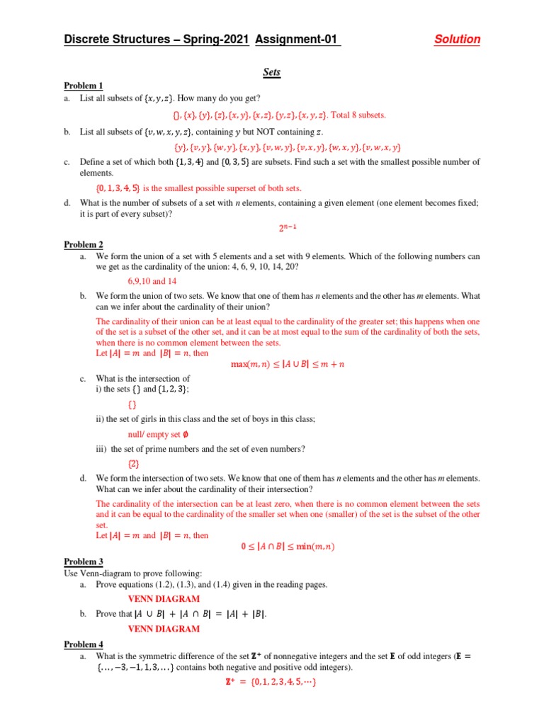 Discrete Structures Spring 2021 Assignment 01 Problem 1 Pdf Set 6447