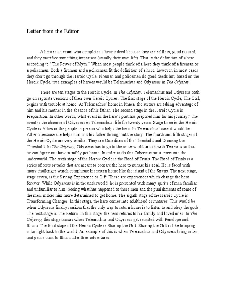 Letter From The Editor | PDF | Odyssey | Odysseus